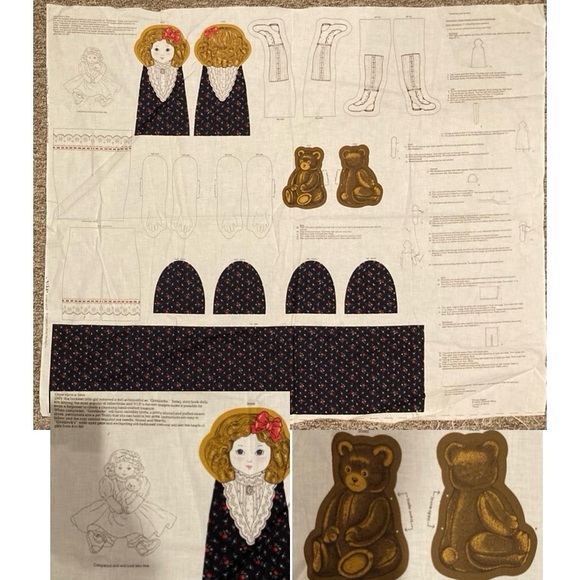 Office | Vintage Sewing Fabric Panel Goldilocks And Her Pet Bearpanel ...